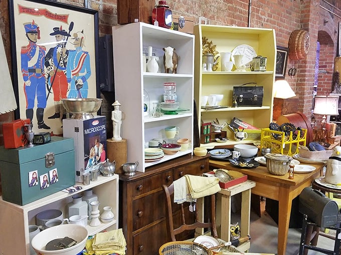 Delicate ceramics line the shelves, their hand-painted details and classic designs speaking to an era when craftsmanship was paramount.