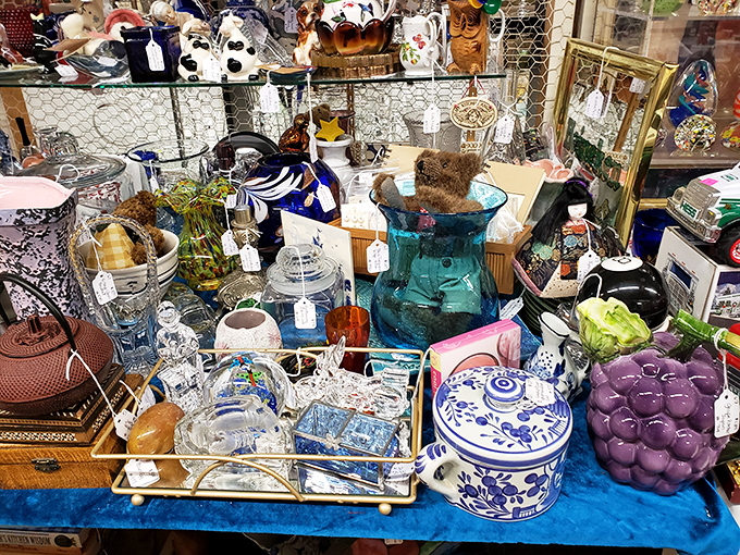 A jumble of joy! This glass menagerie of treasures proves that sometimes the best collections are the ones that defy categorization.