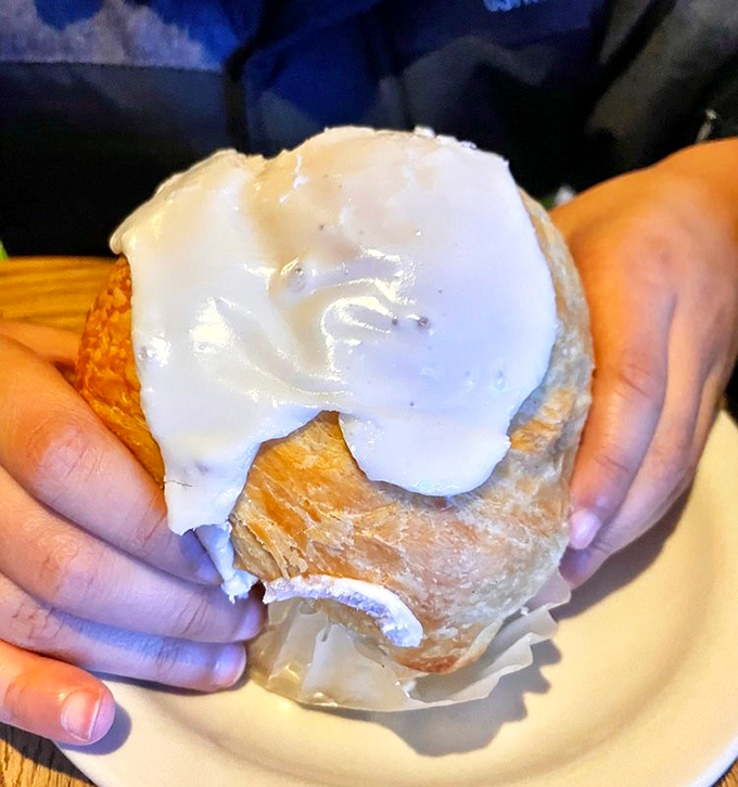 The frosting-to-roll ratio here is mathematical perfection, like someone finally solved a delicious equation that's stumped pastry chefs for centuries.