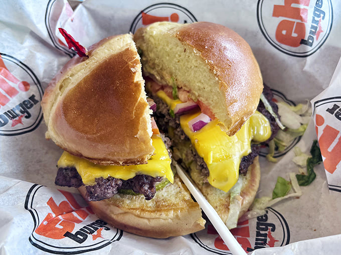 Cut this double cheeseburger in half and watch the cheese stretch like it's auditioning for a food commercial &ndash; pure, unadulterated burger bliss.