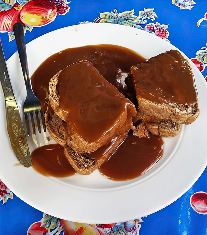 Hot turkey sandwich heaven &ndash; thick-cut bread smothered in gravy that could make a grown adult weep with nostalgic joy.