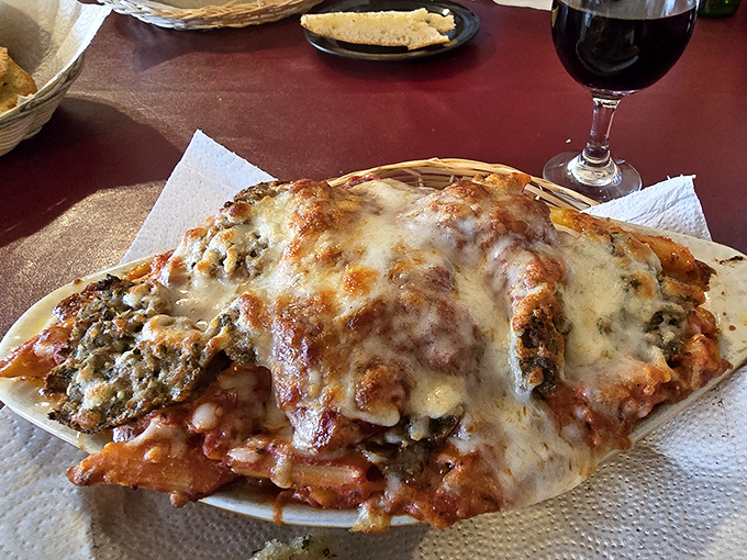 Lasagna that doesn't know the meaning of moderation &ndash; layers of pasta, cheese, and sauce stacked higher than your weekend expectations.