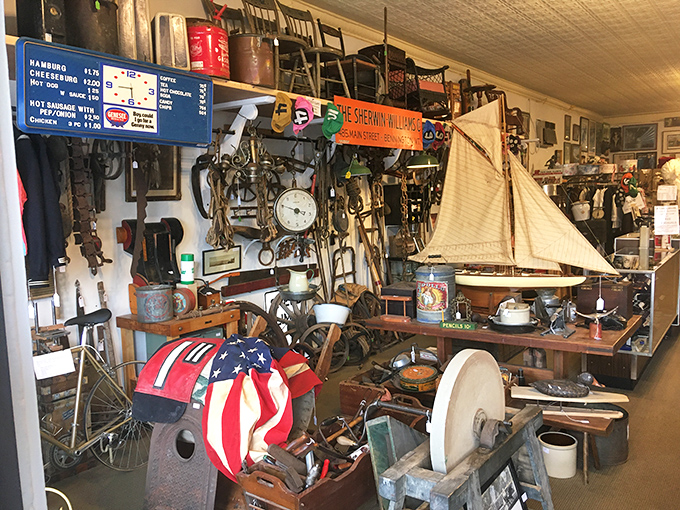 Maritime memorabilia mingles with vintage tools, creating unexpected juxtapositions that spark conversation and curiosity among browsers.