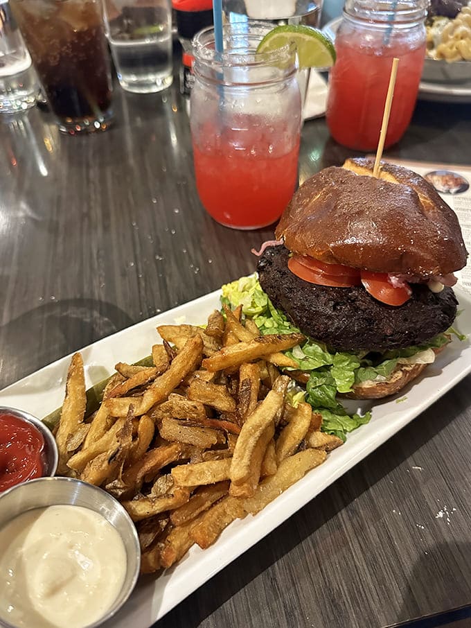 This isn't just any burger &ndash; it's a masterpiece of plant-based perfection nestled on a bakery-fresh bun, proving vegetarian options needn't be afterthoughts.