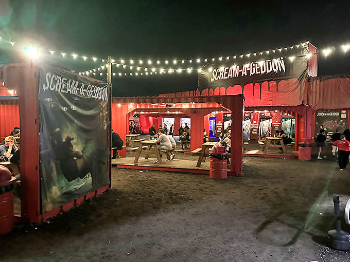 Between scares, the seating area offers a momentary reprieve &ndash; though you're never truly safe from roaming scare actors.