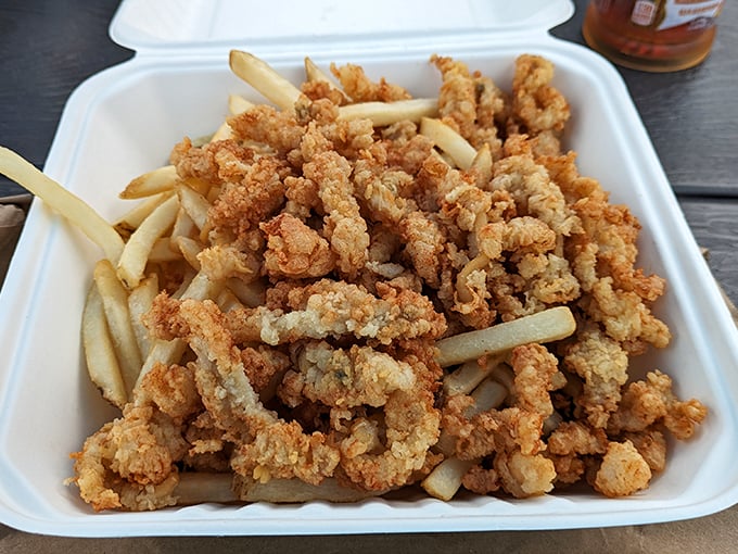 Seafood nirvana in a takeout container – Mike's famous fried clams and fries travel surprisingly well for beach picnics or hotel room feasts.