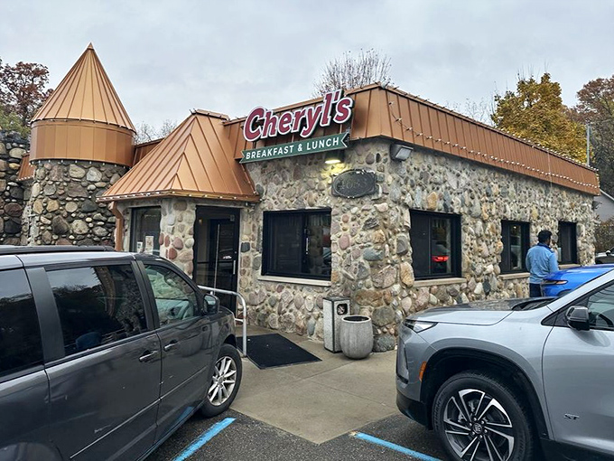 Cheryl's Place turns breakfast into a royal affair with its charming stone exterior and distinctive castle turret.