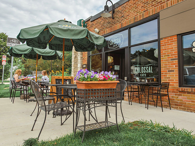 Sidewalk seating for people-watching and pancake-conquering. These flapjacks are a delicious challenge to mind and stomach alike.