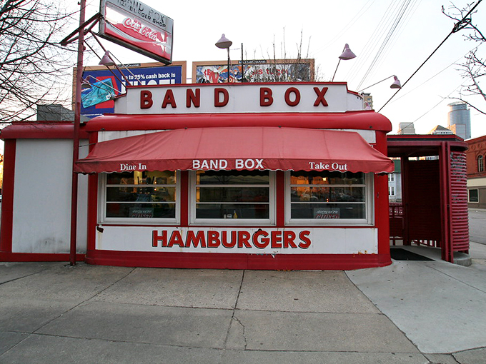 Fire-engine red and ready to roll! Band Box serves up burgers so good, you'll think you've gone back to the future.