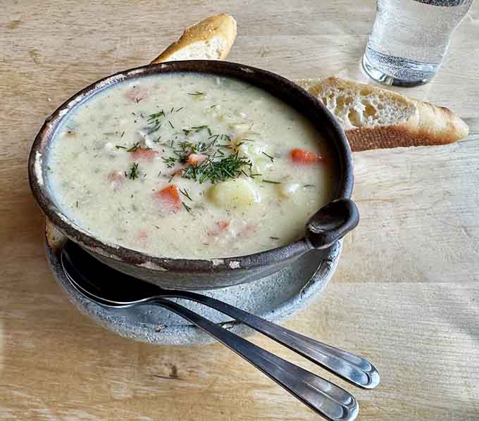 Whitefish chowder so creamy and comforting, it's basically a warm hug in a bowl with bread.