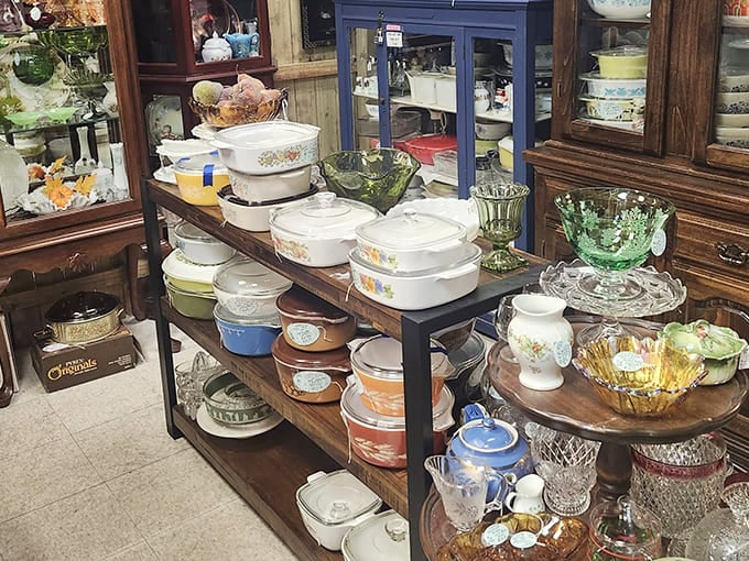 Grandmother's kitchen comes alive in this colorful Pyrex paradise &ndash; these aren't just dishes but vessels of family memories.