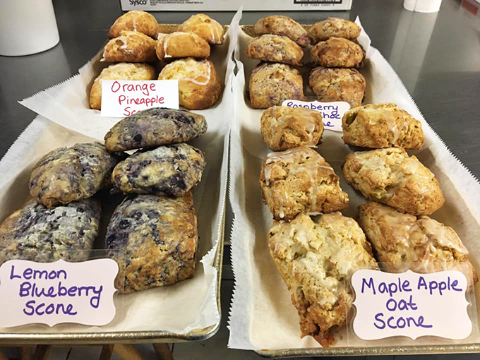 A baker's quartet of temptation: Orange Pineapple, Lemon Blueberry, Cranberry Apple, and Maple Apple Oat scones await their lucky recipients.
