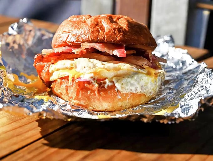 The bacon breakfast sandwich &ndash; where thick-cut, perfectly cooked bacon meets melted cheese in a handheld symphony of morning flavors.