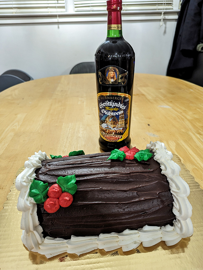 A chocolate Yule log that would make even Santa linger longer. Paired with that festive gl&uuml;hwein, it's Christmas in edible form.