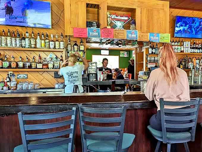 The well-stocked bar area serves as a gathering spot for locals and visitors alike, where Michigan craft beers flow and conversation never runs dry.