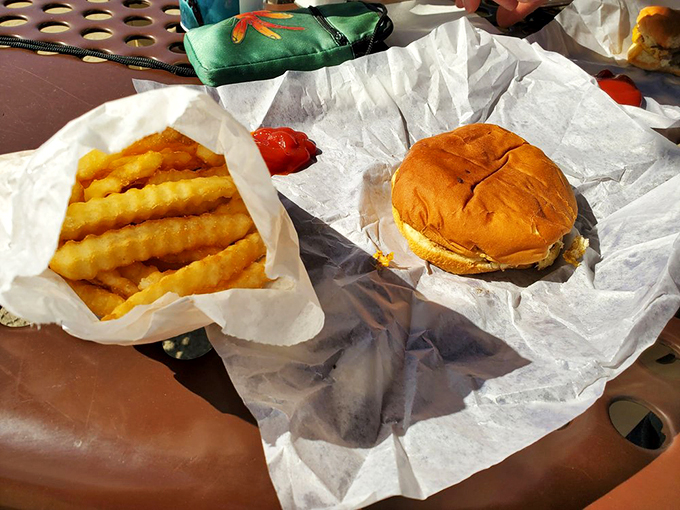 A match made in heaven: Wally's cheeseburger and crinkle fries, proving that true love comes in all shapes and textures.