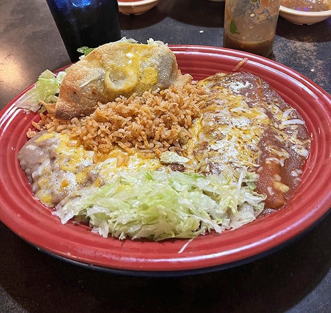 The chile relleno arrives like a gift &ndash; a roasted poblano pepper stuffed with melty cheese, wearing a golden batter coat that crackles with each delicious bite.