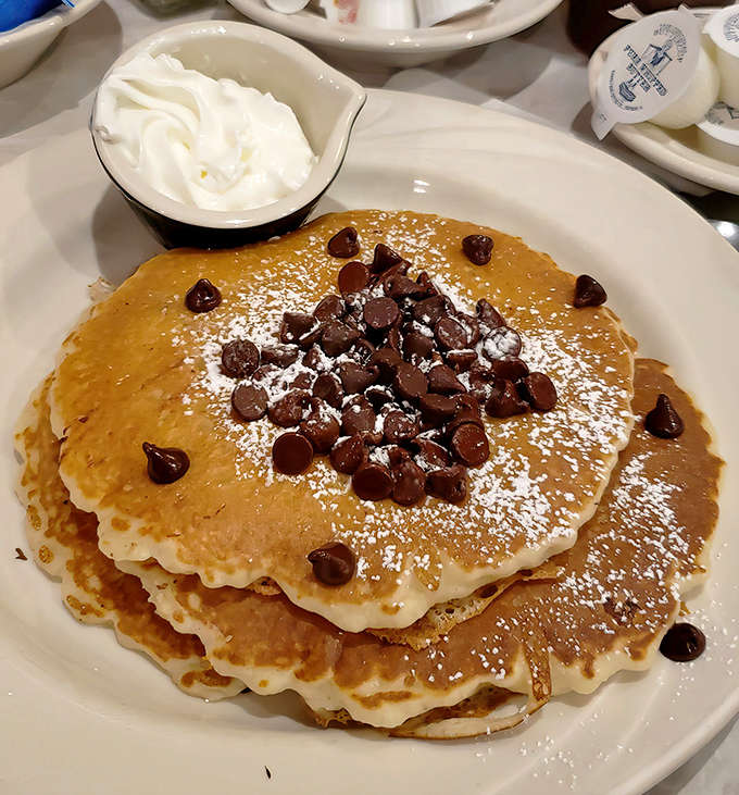 Chocolate chip pancakes that prove breakfast and dessert can coexist peacefully, creating a harmony that would make philosophers weep.