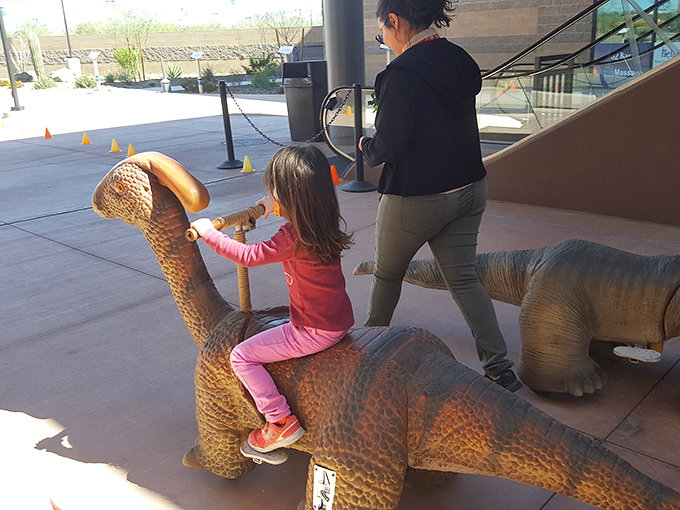Saddle up on a prehistoric pal! These coin-operated dino rides let little adventurers experience life atop Earth's former rulers.