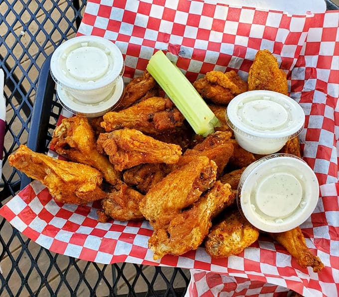 Golden, crispy wings that prove chicken can hold its own even in a rib-focused establishment like this one.