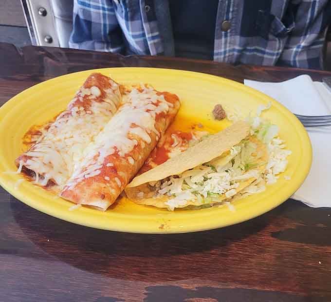 This plate showcases El Potro's range, from hearty burritos to classic tacos, all ready for their close-up.
