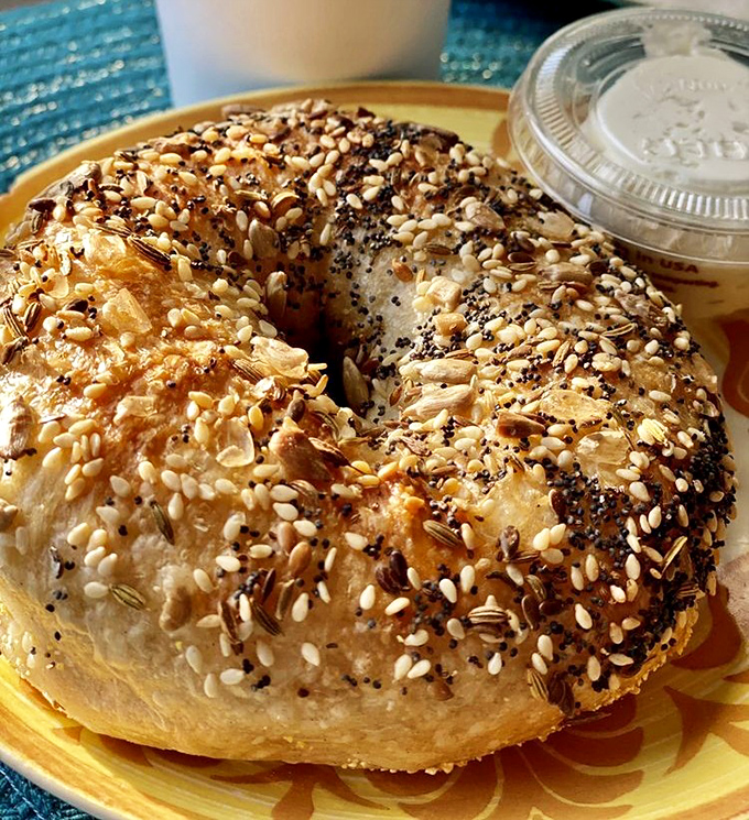An everything bagel that actually deserves its ambitious name&mdash;each seed and spice perfectly toasted and clinging to a golden-brown canvas.
