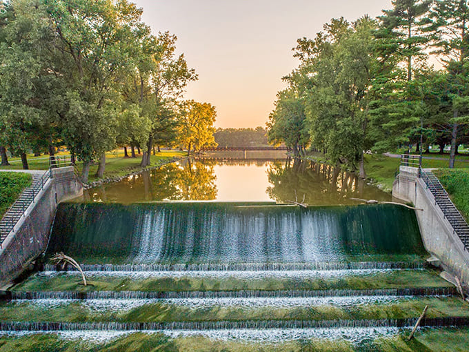 Harrison State Park's cascading waters create nature's perfect soundtrack – better than any meditation app you've downloaded and forgotten about.