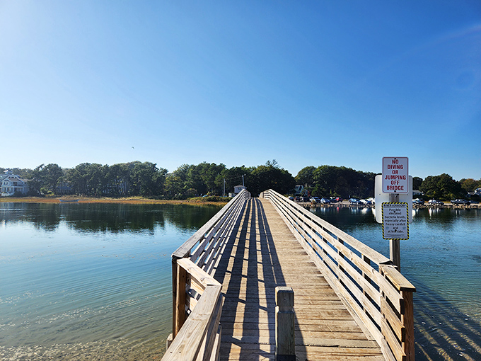 A wooden pathway stretches across calm waters, inviting you to cross from everyday life into a world of sandy serenity.
