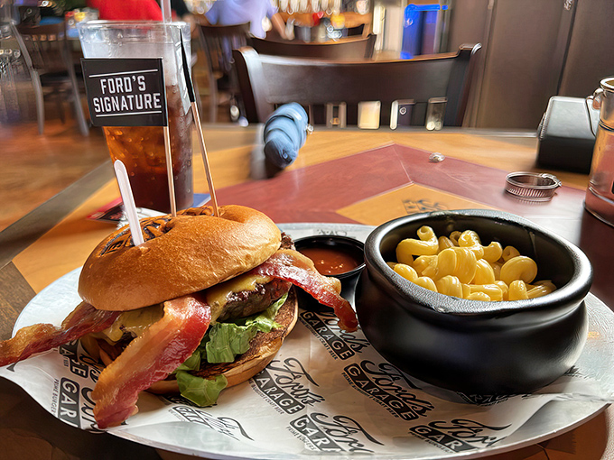 The Black-N-Bleu burger arrives with tots instead of fries &ndash; a crispy, potato-y twist that proves sometimes the road less traveled tastes better.