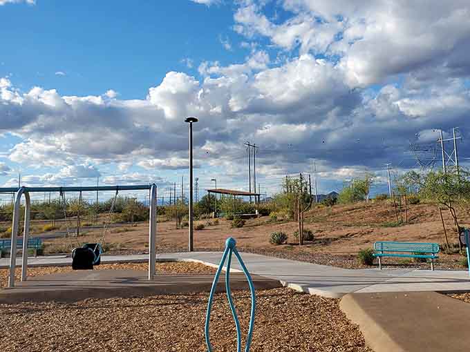 The sprawling park area offers plenty of space for families to spread out and enjoy the beautiful Arizona weather year-round.