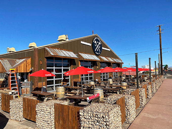 Where barrel-aged dreams meet desert vibes: rustic charm and cold brews with a side of spectacular views.