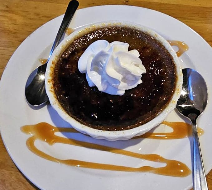 Espresso crème brûlée with that perfectly caramelized top and whipped cream makes you reconsider your "no dessert" policy real quick.