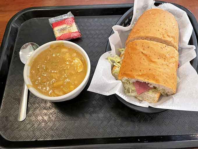 Sometimes a half hoagie with soup is all you need, proving that good things come in slightly smaller but still generous packages.