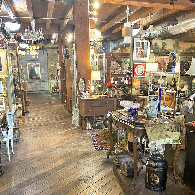 Welcome to the jungle of junk... or is it? This organized chaos of cabinets and curios is a collector's paradise waiting to be explored.