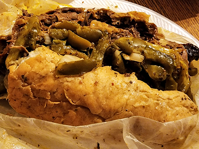 Behold, the star of the show! This Italian beef sandwich is a juicy masterpiece that'll make your taste buds sing.