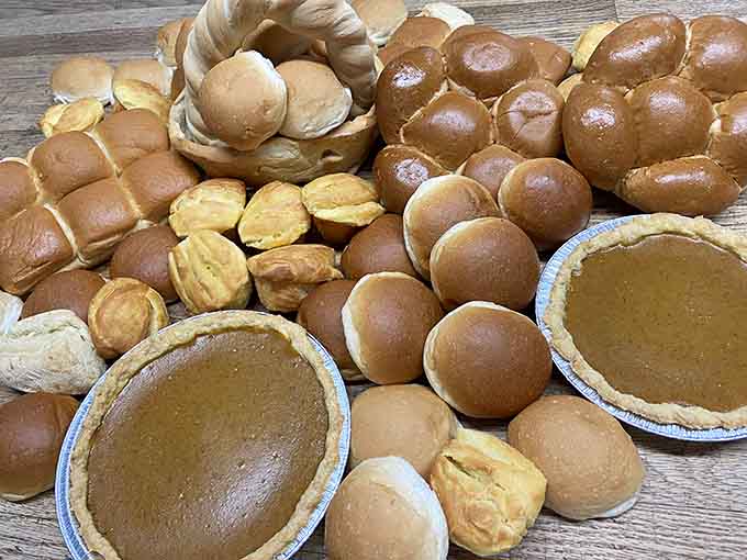 Fresh rolls, pies, and baked goods arranged like edible artwork, proving that Kennedy's takes the "fresh daily" promise seriously and deliciously.