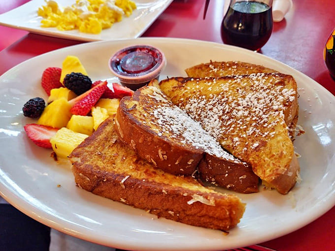 Coconut French toast with fresh fruit proves that breakfast can be fancy without being fussy or pretentious.