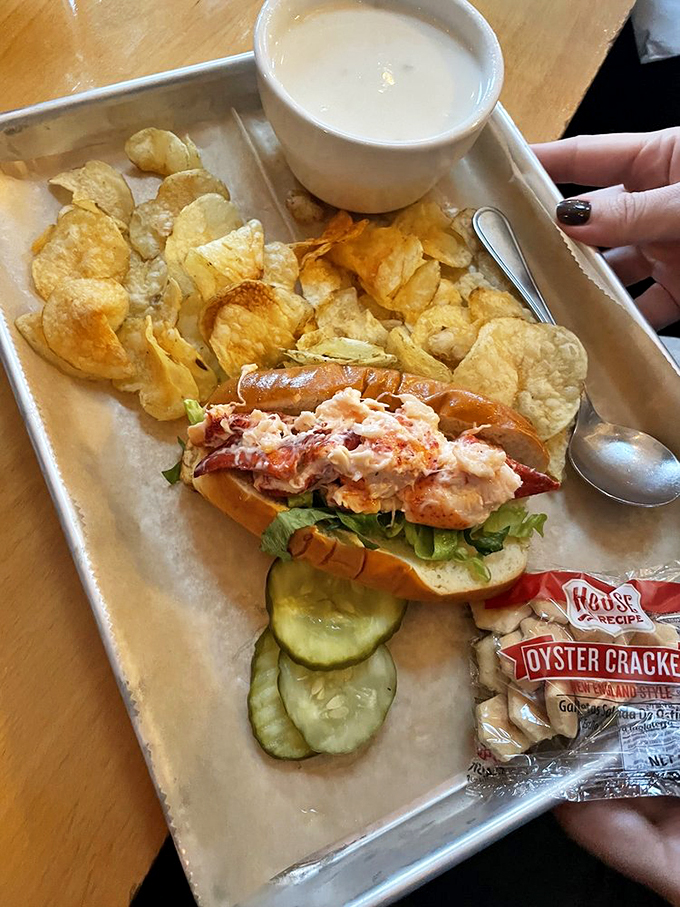 The perfect Maine marriage: a lobster roll that's all meat, no filler, with a chowder so thick you could stand a spoon in it.
