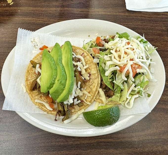 Fresh avocado slices crown these tacos like edible jewels, while the cactus adds an authentic twist that'll surprise your taste buds.