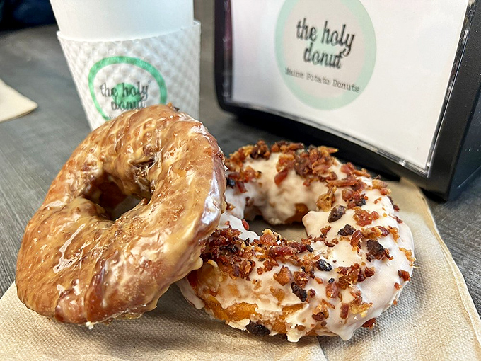 Maple and bacon together on a donut is basically breakfast eating itself, saving you the trouble of cooking separate items like some kind of medieval peasant.
