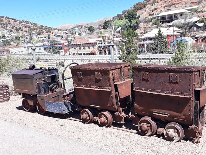 Rust-ic chic: These retired mine carts have found a new calling as industrial-strength lawn ornaments, telling tales of copper and courage.