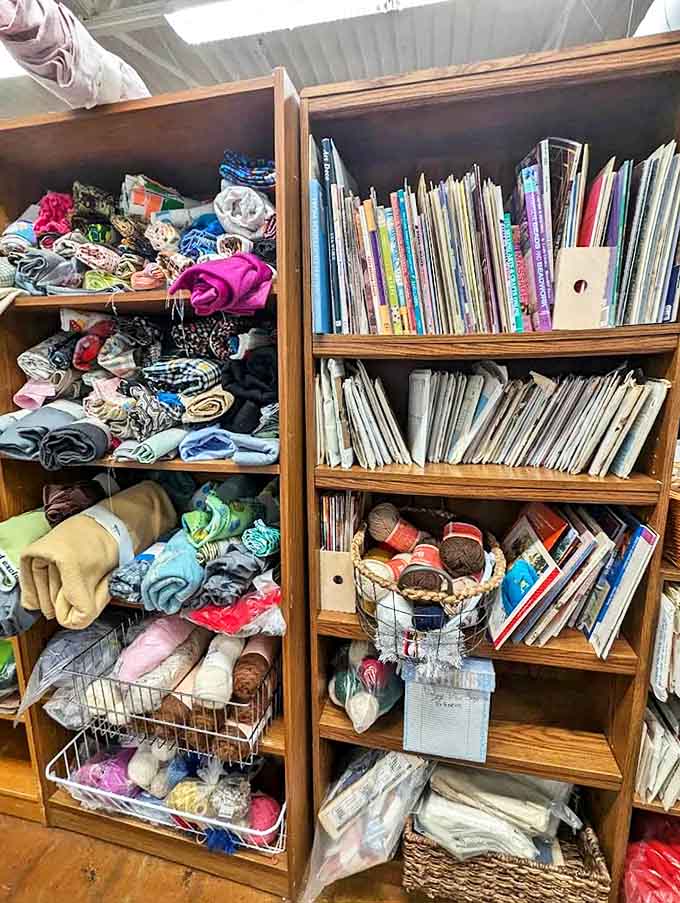 Fabric, patterns, and crafting supplies create a rainbow of creative possibilities that would make any DIY enthusiast weak in the knees.