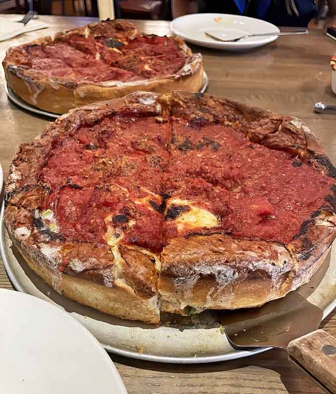 These golden-crusted beauties showcase the range of deep-dish possibilities, each one a commitment to delicious excess.