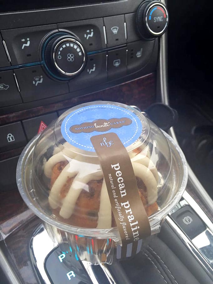 Pecan Praline sits pretty in its cup holder, making your commute infinitely more delicious and slightly more dangerous.