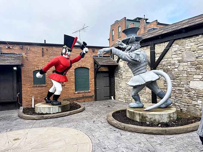 These whimsical nutcracker sculptures stand at attention in the courtyard, like colorful sentries guarding the entrance to a holiday kingdom.