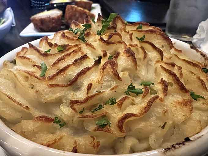 When your pie arrives in a cast-iron skillet still bubbling, you know the kitchen means serious business about flavor.