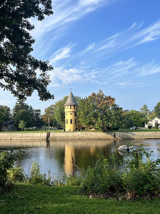 The Shiawassee River flows gently past the castle grounds, providing the same tranquil views that once inspired Curwood's wilderness adventures.