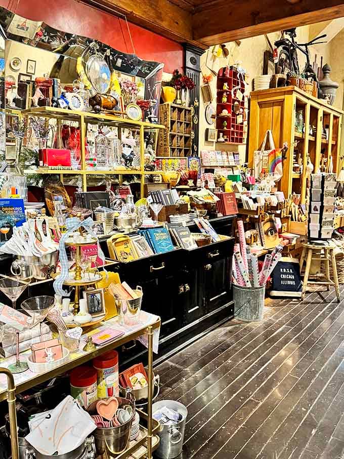 This glorious chaos of vintage goods somehow makes perfect sense, like a symphony composed entirely of beautiful things from different eras playing in harmony.