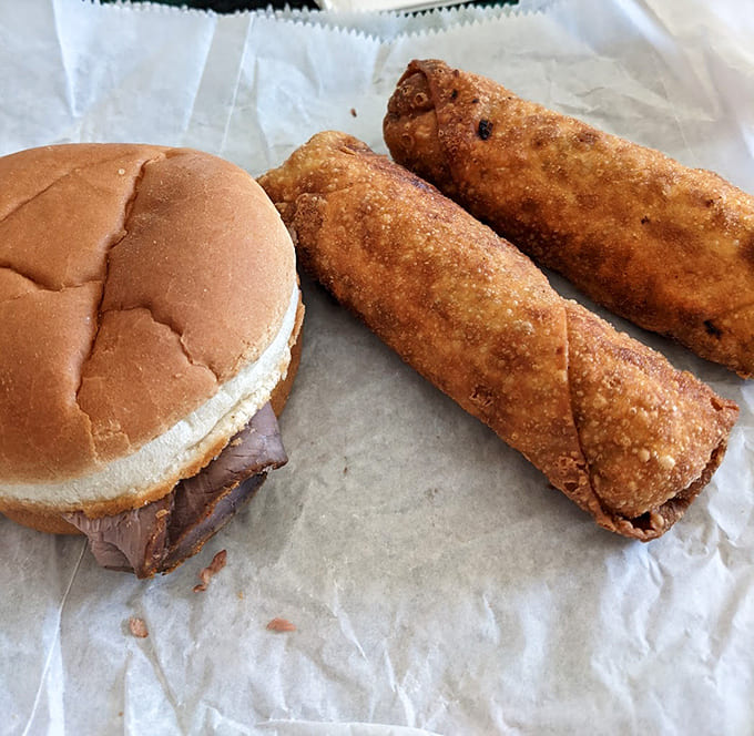 This dynamic duo of sandwich and egg rolls proves that sometimes you really can have it all.