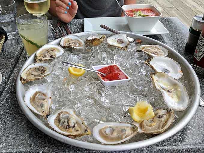 Fresh oysters on ice glisten like edible jewels, tasting exactly like the cold Atlantic waters they came from that morning.